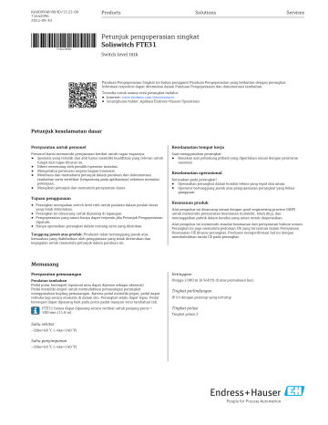 Endres+Hauser KA Soliswitch FTE31 quick guide | Manualzz