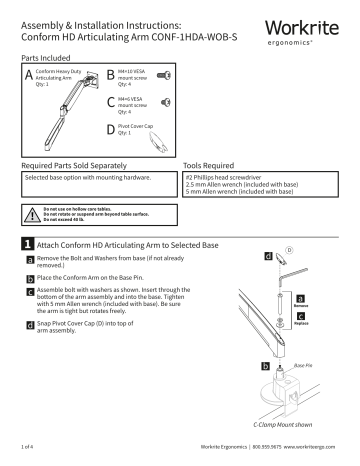 Workrite Ergonomics Conform HD Articulating Monitor Arm Installation | Manualzz