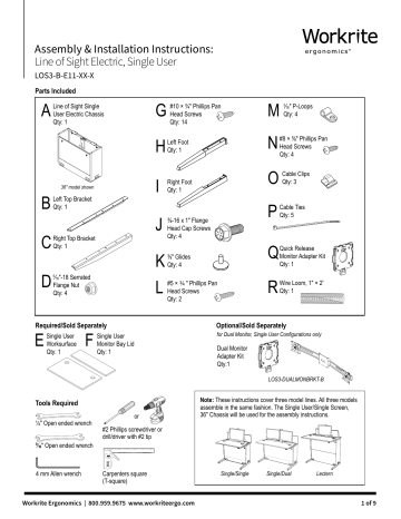 Workrite Ergonomics Single User Electric Installation Instructions ...