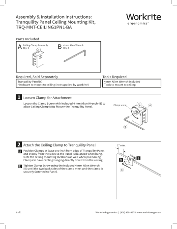 Workrite Ergonomics Tranquility Ceiling Mount Installation Instructions | Manualzz