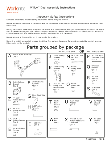 Workrite Ergonomics Willow Dual Installation Instructions | Manualzz