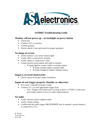 AOM681 Troubleshooting Guide - ASA Electronics | Manualzz