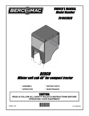 Bercomac 701003 Compact Tractor Cab User Manual | Manualzz