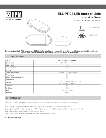 HPM LBL034KWE ELLIPTICA LED – Bunker Light Instruction | Manualzz