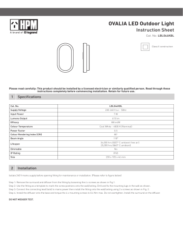 HPM LBL044KBL OVALIA LED – Bunker Light Instruction | Manualzz