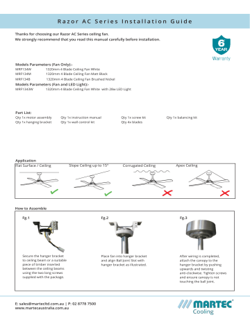Martec MRF134W Razor 52″ AC Ceiling Fan Installation Guide | Manualzz