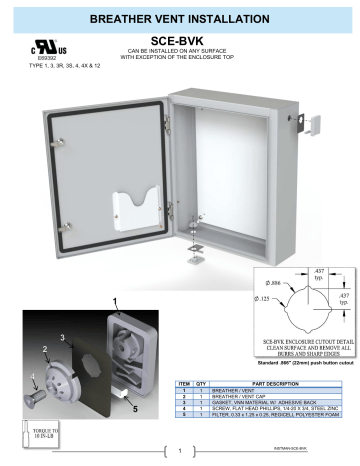 SCE SCE-BVK Breather Vent Installation Information | Manualzz