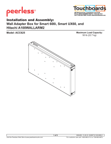 Peerless ACC625 Wall Mounted Installation Sheet | Manualzz