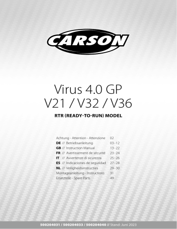Carson 500204031 1:8 Virus V21 2.4G RTR Instruction Manual | Manualzz