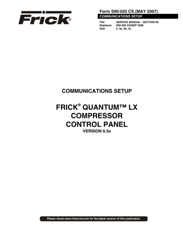 Frick QUANTUM LX Control Panel Setup Guide | Manualzz