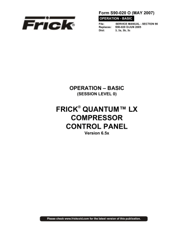 Frick Quantum LX Control Panel, Basic Operation Guide | Manualzz