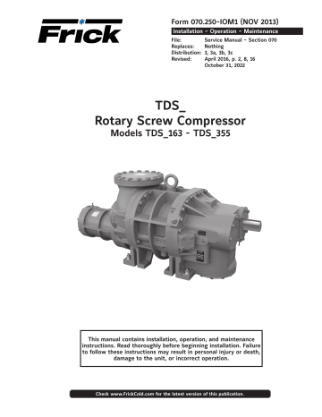 FRICK TDS Rotary Screw Compressor Installation Operation and Maintenance Guide | Manualzz