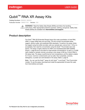 Qubit RNA XR Assay Kits User Guide - Thermo Fisher Scientific | Manualzz