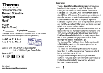 Thermo Fisher Scientific FastDigest MunI, 50uL User Guide | Manualzz