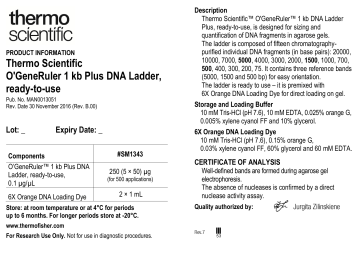 Thermo Fisher Scientific OGeneRuler 1 kb Plus DNA Ladder User Guide ...