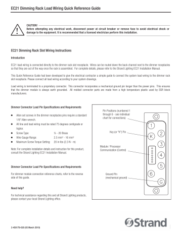Vari-Lite EC21 DIMMING SYSTEM Load Wire Installation Guide | Manualzz