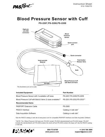 Pasport PS-2208 Instruction Sheet - Blood Pressure Sensor Manual | Manualzz