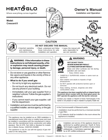 Heat & Glo Crescent II Owner's Manual | Manualzz