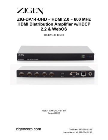 Zigen ZIG-DA14-UHD-UHD User Manual - HDMI Distribution Amplifier | Manualzz
