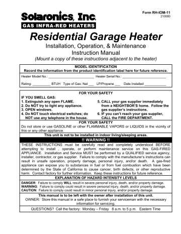 Solaronics Residential Garage Heater Instruction Manual | Manualzz