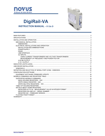 Novus DigiRail-VA Instruction Manual - Single-Phase AC Measurement ...