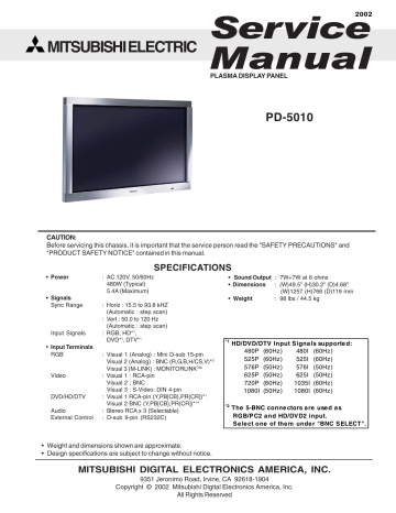 Mitsubishi Electric PD-5010 Service Manual - Download & View Online | Manualzz