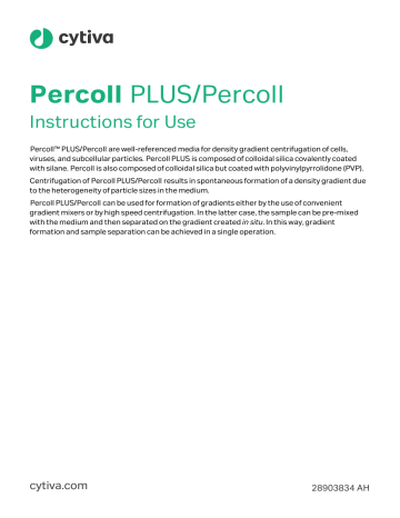 cytiva Percoll PLUSPercoll Instructions for use | Manualzz