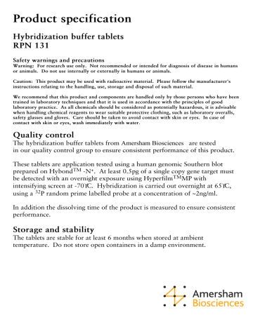 cytiva Hybridization Buffer Tablets Instructions for Use | Manualzz