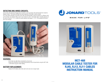 JONARD TOOLS MCT-468 Modular Cable Tester Instruction Manual | Manualzz