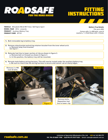 ROADSAFE BT101 Auxiliary Battery Tray Instructions | Manualzz