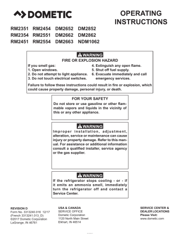 Dometic DM2652 Refrigerator Americana User Manual | Manualzz