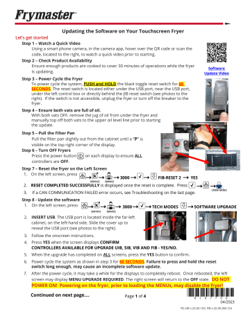 Frymaster 8197700 Touchscreen Fryer - Instruction Manual | Manualzz