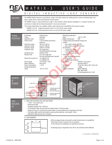 BEA MATRIX-3 Digital Inductive Loop Sensors User Guide | Manualzz