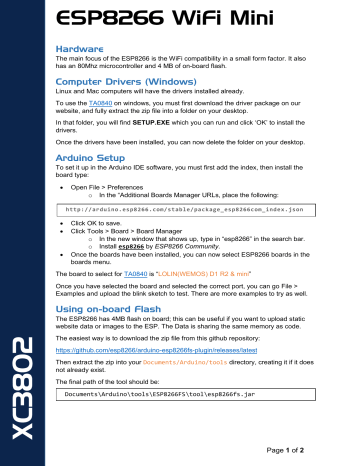 Jaycar ESP8266 Wi-Fi Mini Main Board Instructions | Manualzz