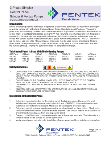 Pentek 3-Phase Simplex Control Panel Manual | Manualzz