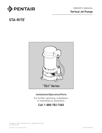STA-RITE SSJ Series Vertical Jet Pumps Manual | Manualzz