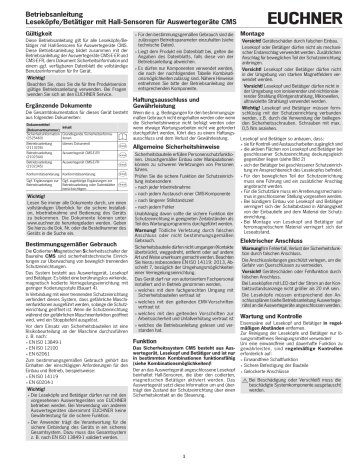 Euchner Evaluation Units CMS Operating Instruction | Manualzz