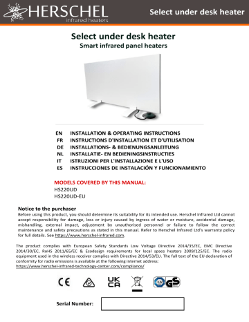 Herschel HS220UD Select – 220 Watt Infrared Under Desk Heater Bedienungsanleitung | Manualzz
