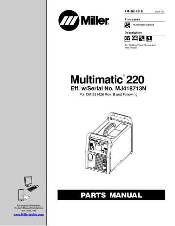 Miller MULTIMATIC 220 AC/DC MJ418713N-MK099824N Parts Manual | Manualzz