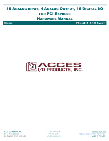 Acces i/o PCIe-ADI12-16E - 12-bit, 500Ksps Analog Input Card | Manualzz