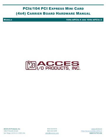 Acces i/o 104e-mPCIe-4 Owner's Manual - 4 PCI Express Mini Card Slots ...