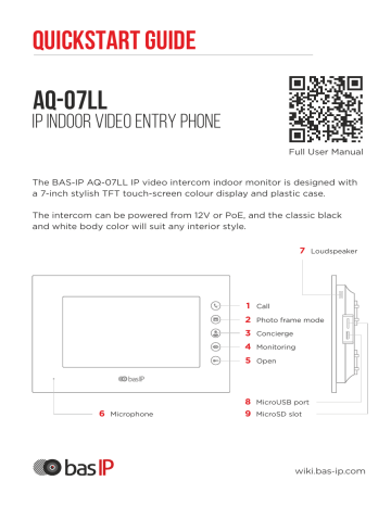 BAS-IP AQ-07LL Quick Start Guide - IP Video Intercom Indoor Monitor | Manualzz