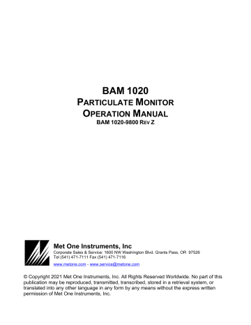 BAM 1020-9800 Manual - Particulate Mass Monitor | Met One Instruments ...