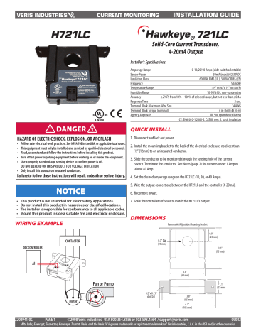Veris H721LC Current Transducer Installation Guide | Manualzz