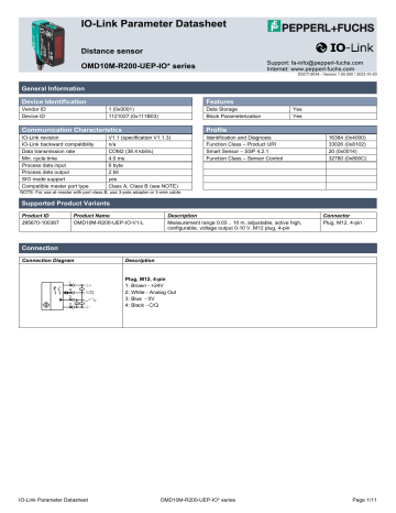 Pepperl+Fuchs OMD10M-R200-UEP-IO-V1-L Distance Sensor Instructions ...