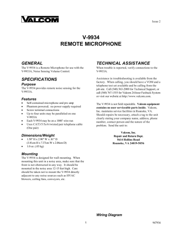 Valcom V-9934 Remote Microphone Installation Manual | Manualzz