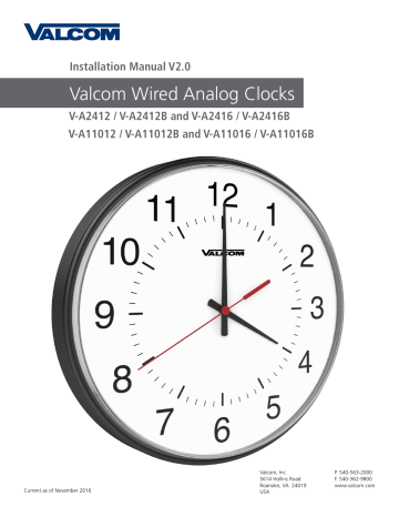 Valcom V-A2416B 16-Inch Analog Clock Installation Manual | Manualzz