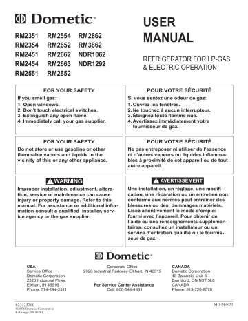 Dometic Refrigerator_RM_NDR Models Operating Manual | Manualzz