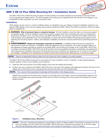 Extron SMK V SB 33 Plus VESA Mounting Kit Installation Guide | Manualzz