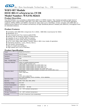 GSD WXT5L WIFI+BT Module User Manual | Manualzz